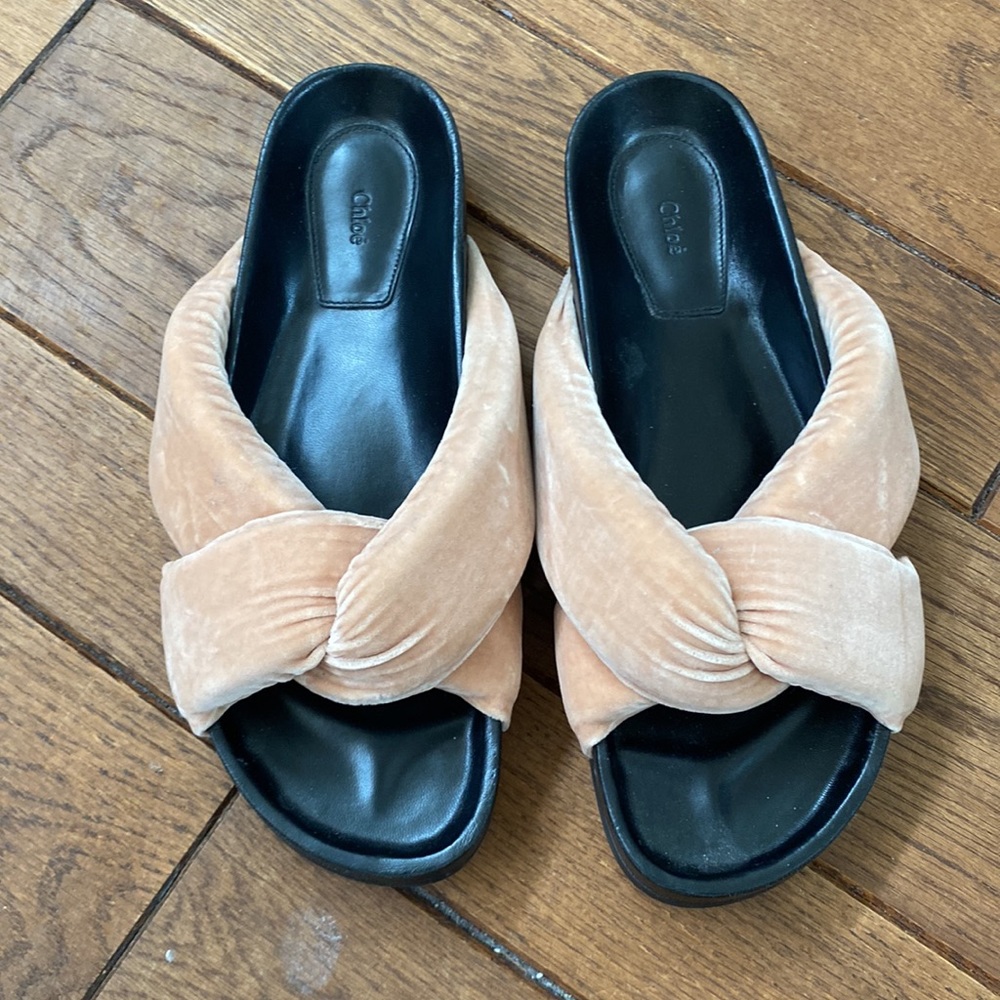 Chloe Peach Velvet Sandals - Gem